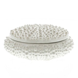 Round Ceramic Box with Lid and Textured Detail, Small, White - Bed Bath ...