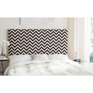 SAFAVIEH Latoria Black/ White Upholstered Chevron Headboard (Queen ...