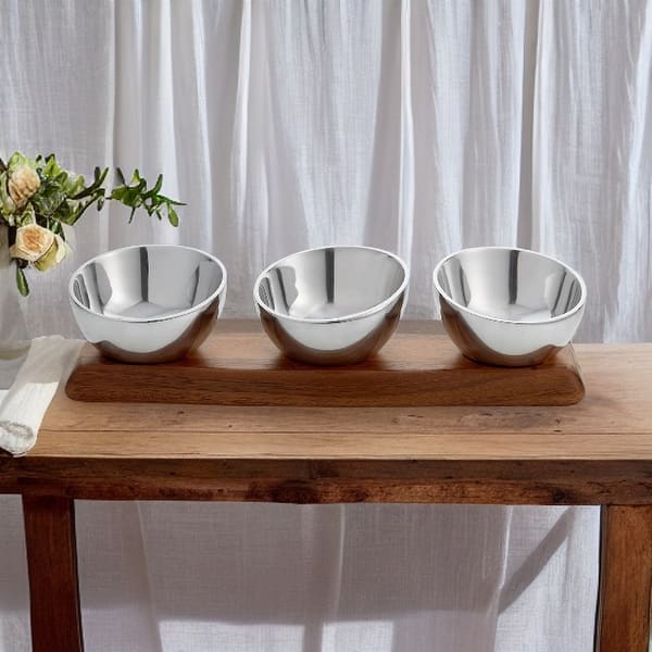 Nambe Luna Condiment Trio Small Serving Bowls with Tray - Bed Bath ...