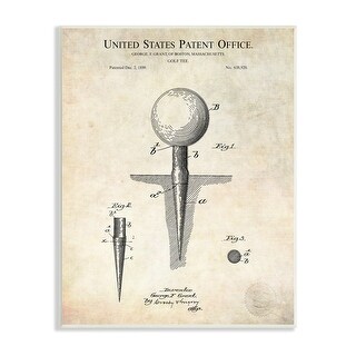 Stupell Golf Ball Tee Patent Blueprint Diagram Outline Wood Wall Art ...
