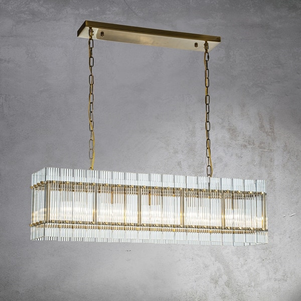 CraftHome 5-Light Modern Square Antique Gold Handmade Glass Chandelier ...