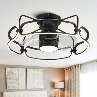 24" Modern Flush Mount Ceiling Fan with LED Light, 3 Color Tone ...