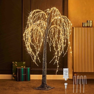 Lighted Willow Tree Plug in 300 Fairy Lights 4FT, Flocked Tree with ...