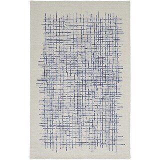 10' X 14' Ivory And Blue Wool Plaid Tufted Handmade Stain Resistant ...