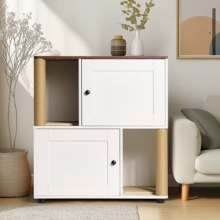Double-Layer Cat Litter Box Cabinet with Scratch Posts - Bed Bath ...