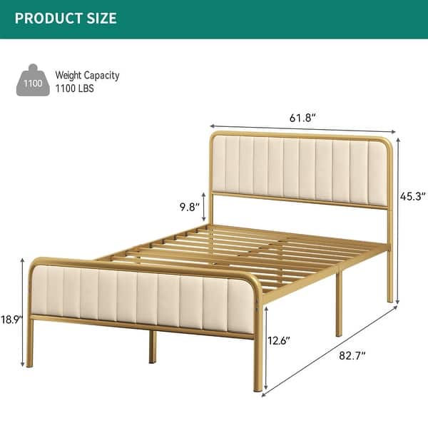 Queen Gold Metal Bed Frame with Velvet Headboard - Bed Bath & Beyond ...
