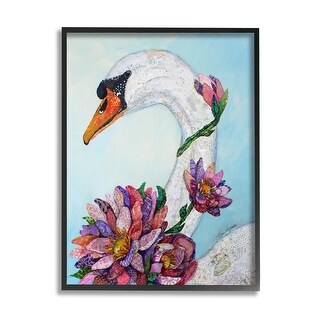 Stupell Swan Bird Vivid Lotus Flower Blossoms Collage Framed Wall Art ...