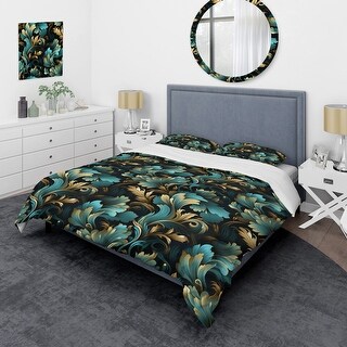 Designart "Gold And Blue Luxury Damask Symphony" Damask Bedding Set ...