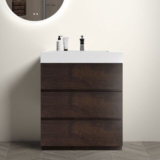 30"Walnut Bathroom Vanity with Sink,Large Storage Freestanding Bathroom ...