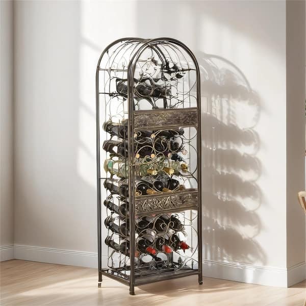 45 Bottle Wrought Iron Wine Rack Jail with Lock - Antique Bronze - Bed ...
