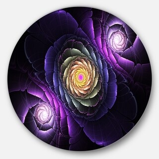 Designart 'Fractal Purple Flowers Digital Art' Flower Circle Wall Art ...