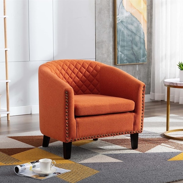 Modern Barrel Chair with Nailhead Trim and Solid Wood Legs - Bed Bath ...