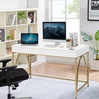 Topcraft Computer Desk with 2 Drawers, White & Gold - Bed Bath & Beyond ...