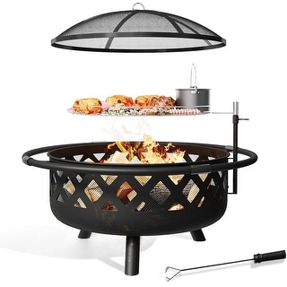 42" Outdoor Wood Burning Fire Pit with Large Grill - Bed Bath & Beyond ...