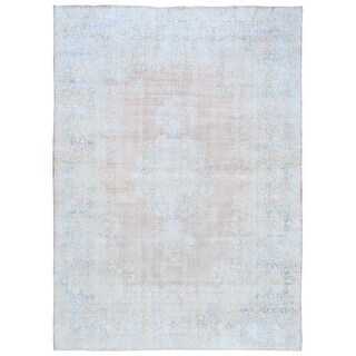 Shahbanu Rugs Faded Pink Hand Knotted Worn Wool, Cropped Thin ...