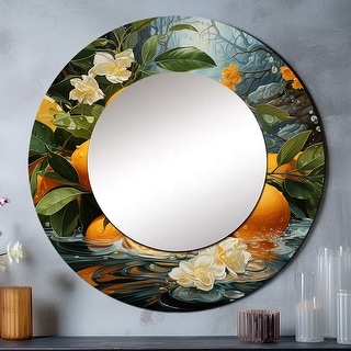 Designart "Orange Tropical Twist I" Fruits Round Bathroom Mirror ...