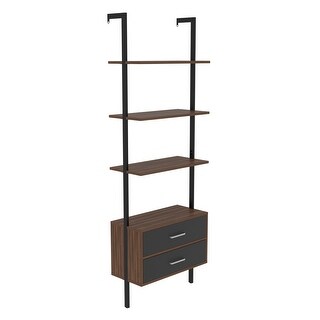 Vertical open bookshelf Ladder Bookcase with 2 drawers - Bed Bath ...