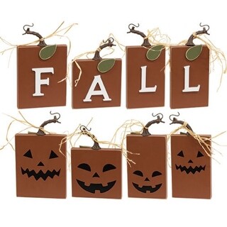 "Fall" Pumpkin Blocks with Stems Set of 4 - 4"-5" x 0.75" x 7"-8" - Bed ...