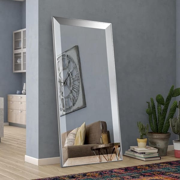 Metallic Stylish Beveled Reflective Silver Full Length Wall Mirror ...
