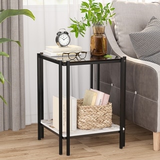 2 Tiers Square Tempered Glass Sofa Side End Table - Bed Bath & Beyond ...
