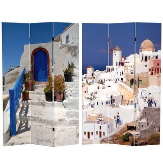 Wood and Canvas Double-sided Santorini Greece Room Divider (China ...