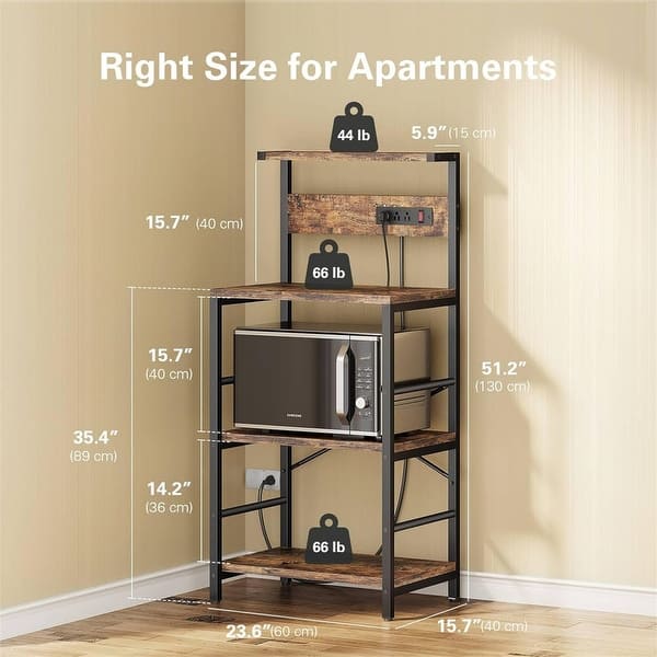 Bakers Rack with 3 Power Outlets - 15.75"D x 23.62"W x 51.18"H - Bed ...