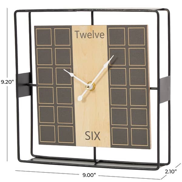 Black Wooden Open Frame Square Geometric Decorative Clock with Grid ...