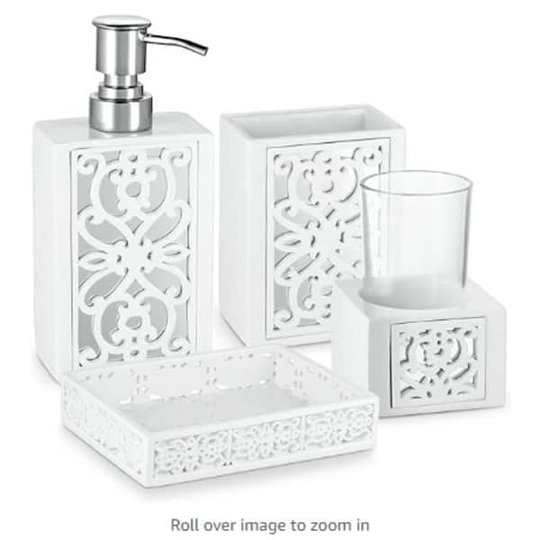 Creative Scents Mirror Janette White Bathroom Accessories Set of 4 ...
