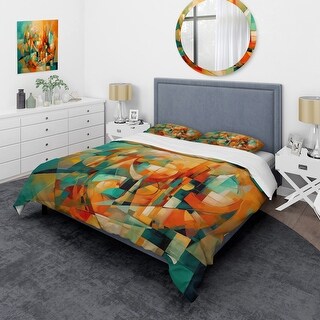 Designart "Abstracting The Cubist Form IV" Orange Modern - Bedding ...