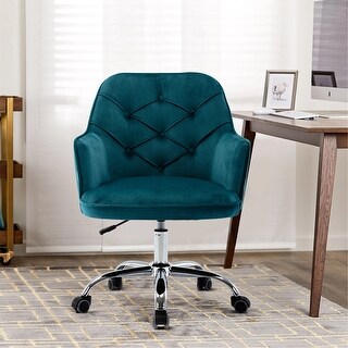 Teal Velvet Shell Chair Swivel Lift Chairs Button Tufted Accent Arm ...