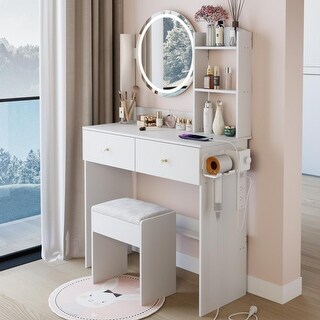 17" Round Touch Switch LED Mirror Vanity with 2 AC+2 USB Power Socket ...