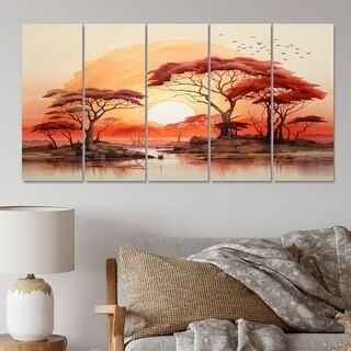 Designart "Red Yellow African Landscape" African Multipanel Wall Art ...