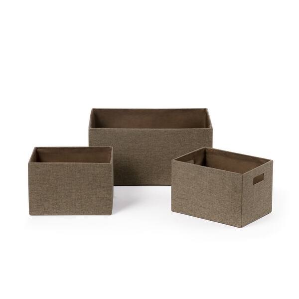 Set of Three Linnen Look Covered Cardboard Rect Storage Bins - Taupe ...