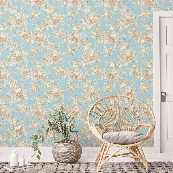 Blue Flowers Peel and Stick Removable Wallpaper 9348 - Bed Bath ...