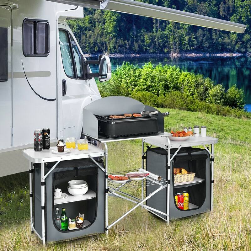Outdoor Camping Table with Storage and Windshield for Stoves - 68" x19 ...