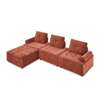 Red Modular Sectional Sofa Chenille Fabric Loveseat with Chaise Lounge ...