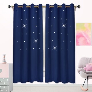 Pro Space Blue 96 in. L x 52 in. W Room Darkening Curtains Laser Hollow ...