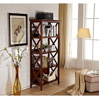 67''H Side X-shape Bookcase 4-Tier Bookshelf with Sturdy Solid Frame ...