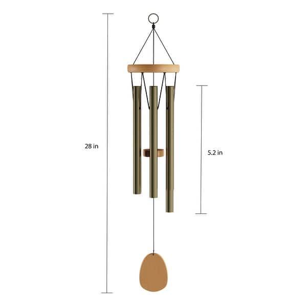 Metal and Wood Wind Chime- 28” Tuned Metal Wind Chimes with Gold Finish ...