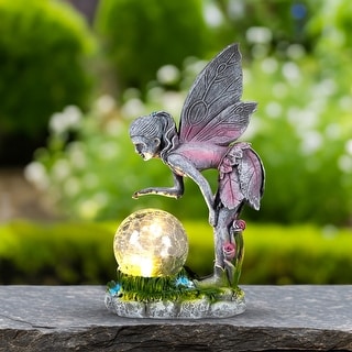 Solar Lighted Fairy with Gazing Ball Outdoor Garden Statue - 11" - Bed ...
