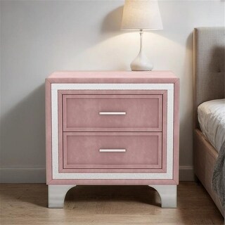 Nightstand with Silver Glitter Strip Decor & Metal Legs, Bedside Table ...