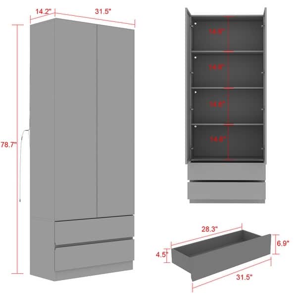 74.8" Large Combo Storage Cabinet Spacious Bookcase Pantry With Light ...