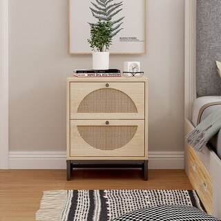 Natural 2-Drawer Side Table, Display Rack Nightstand Bedroom Storage ...