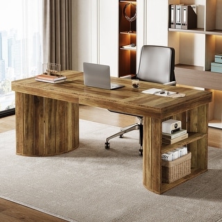 Brown Wood Computer Desk Office Executive Desk with Storage - Bed Bath ...