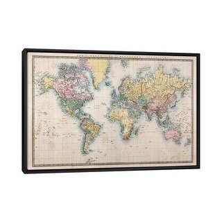 iCanvas "World Map, Detailed Map, Vintage Style" by WallDecorAddict ...