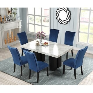 7-piece Dining Table Set with 1 Faux Marble Dining Rectangular Table ...
