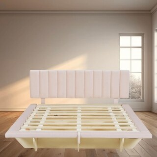Queen Size Floating Platform Bed Frame with LED Strip Lighting, USB ...