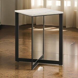 Sovi 24 Inch Side End Table, Square Marble Top, Black Metal Frame ...