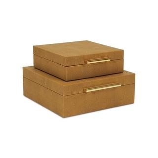 Faux Shagreen Decorative Boxes - 10.5" - Brown and Gold - Set of 2 ...