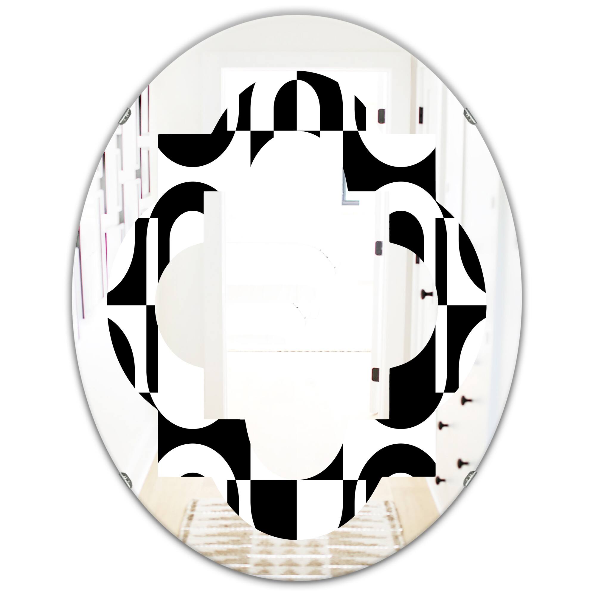 Designart Monochrome Geometric Pattern Viii Printed Modern Round Or